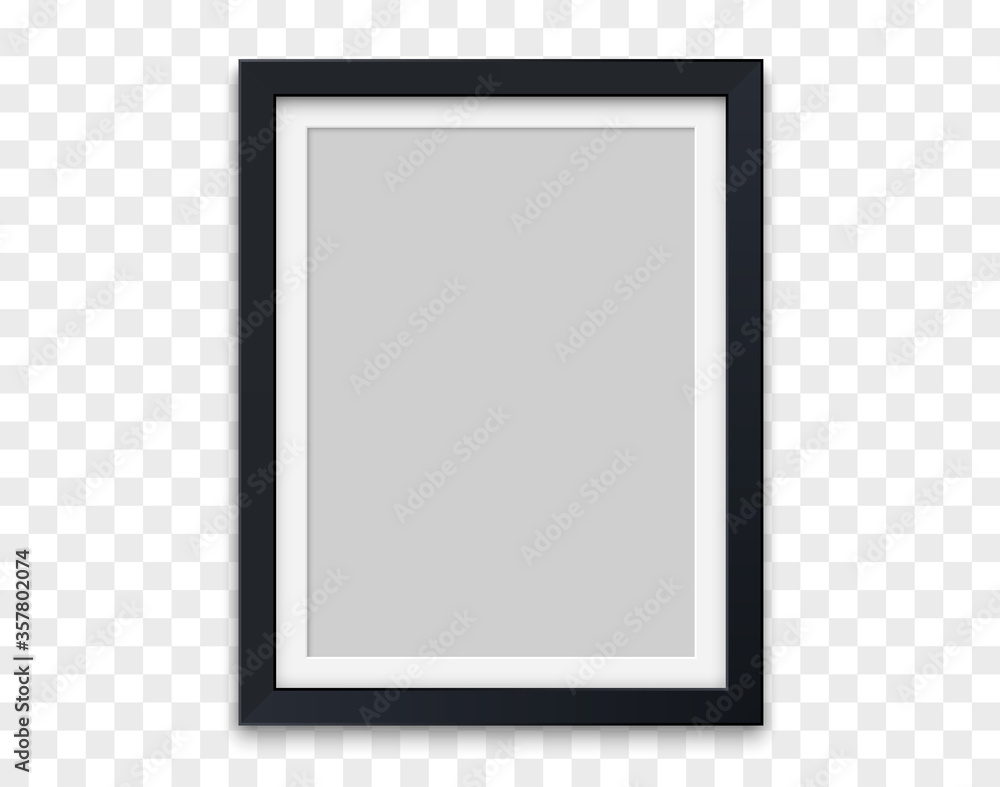 Realistic vertical picture frame black color isolated on transparent ...