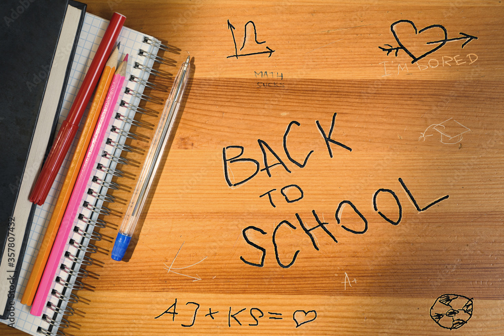 Wood School Desk Top View