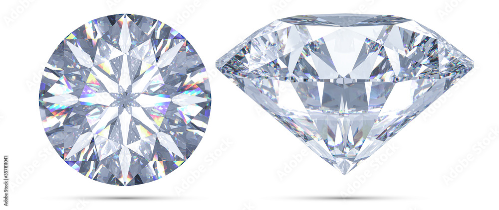 Set of Sparkling light round brilliant cut diamond with shadow top view ...