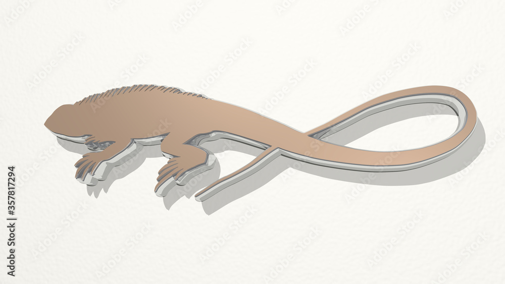 LIZARD from a perspective on the wall. A thick sculpture made of ...