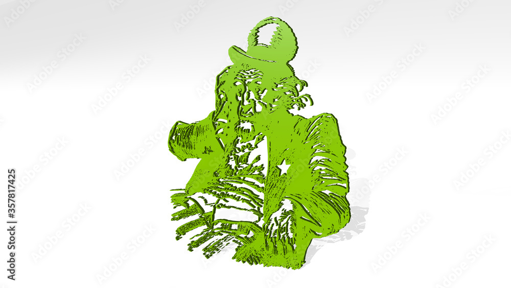 UNCLE SAM THINKING made by 3D illustration of a shiny metallic ...