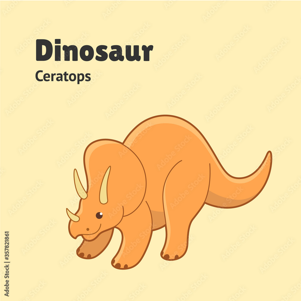 Cartoon dinosaur - ceratops. Cute character for children. Contour ...