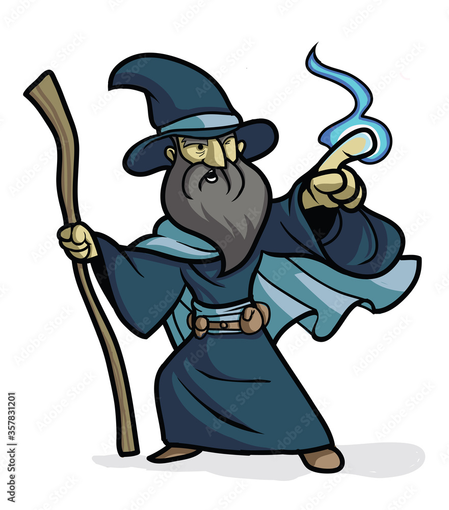 Cartoon wizard hero with magic Stock Illustration | Adobe Stock