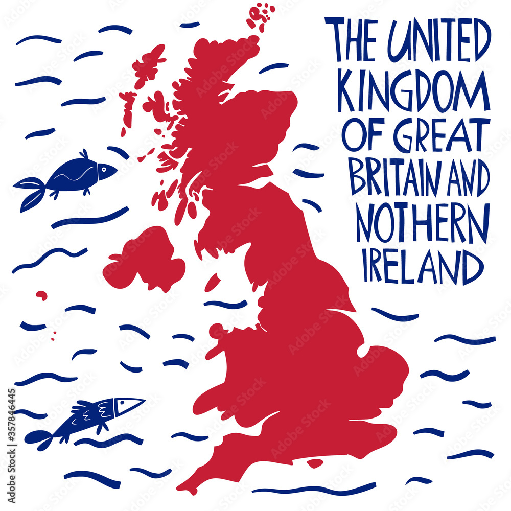 Vector hand drawn stylized map of the United Kingdom. Travel ...