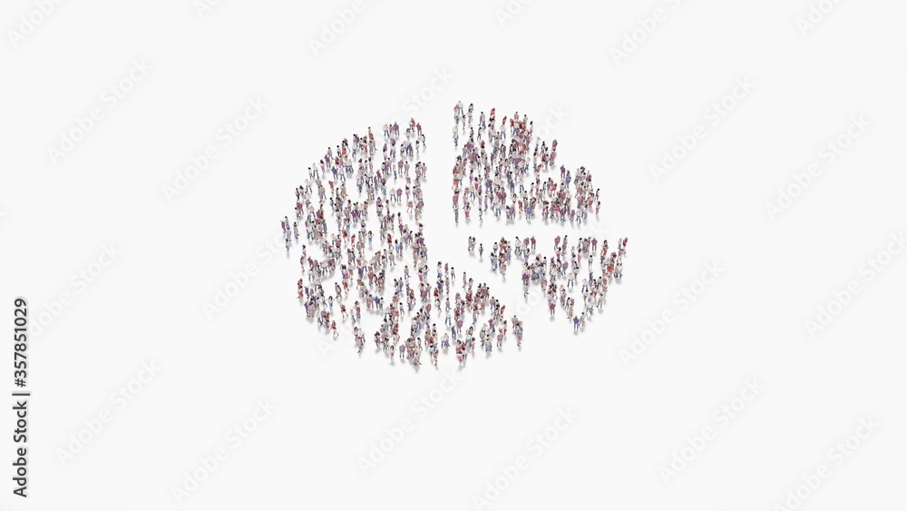 3d rendering of crowd of people in shape of symbol of chart pie on ...
