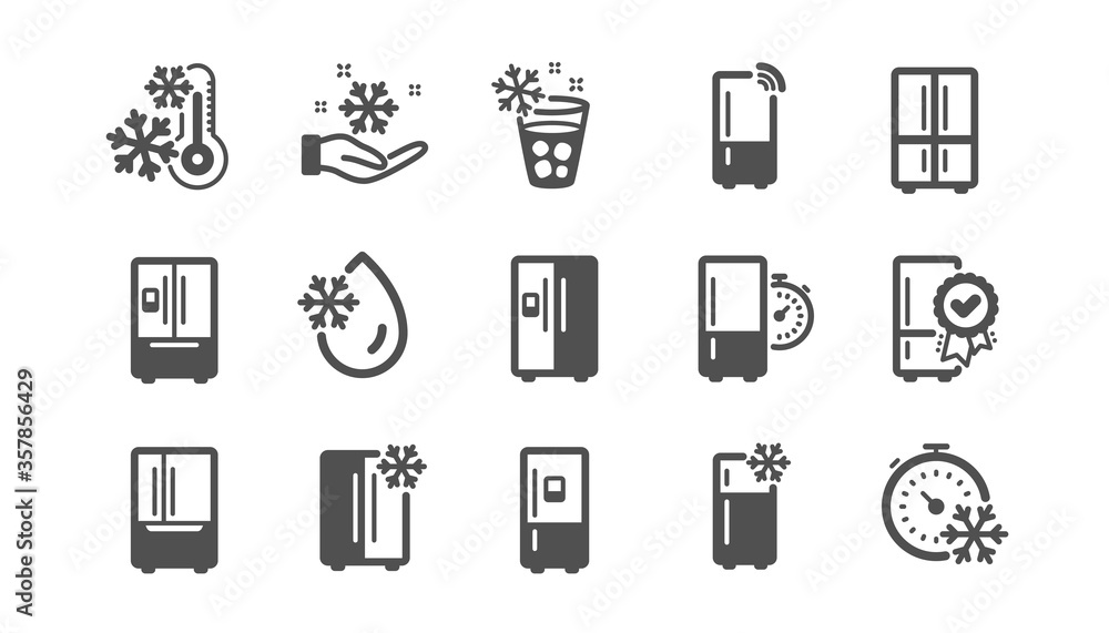 Fridge icons set. Refrigerator, smart fridge machine, freezer storage ...