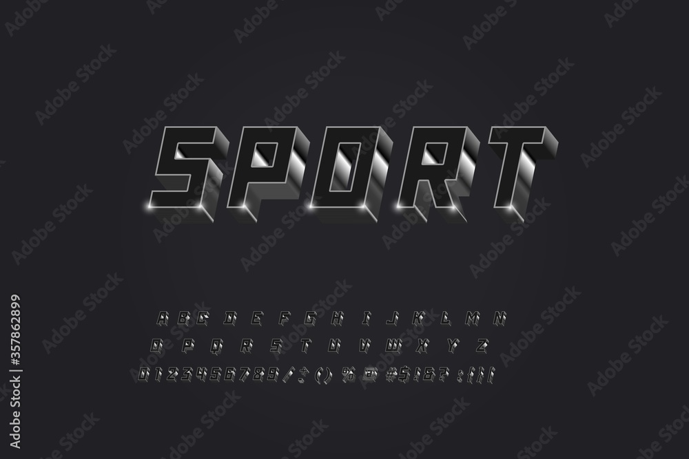 Alphabet font. Metallic, silver effect italic letters on a dark ... Alphabet font. Metallic, silver effect italic letters on a dark ...