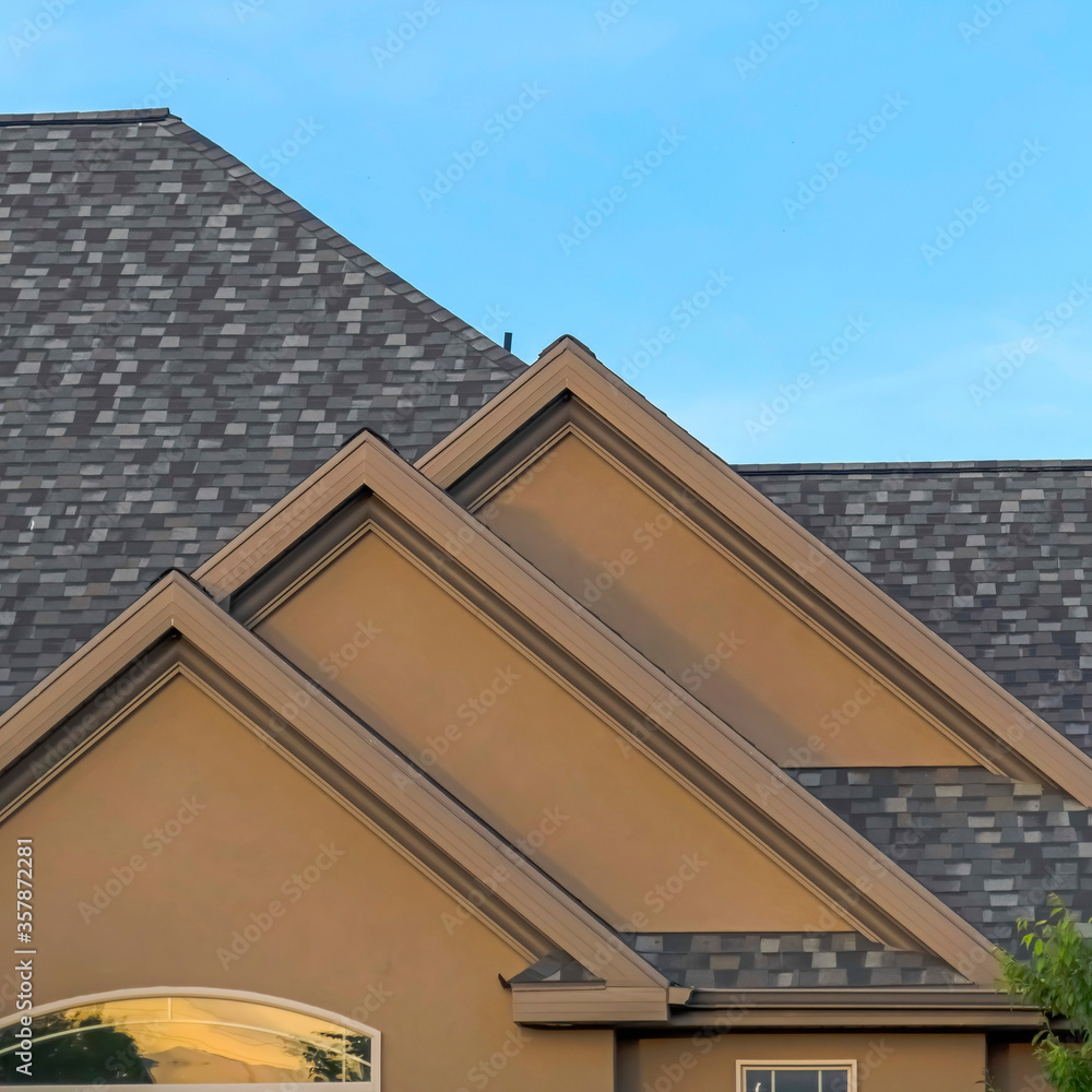 Square crop Home exterior with front gable roof and transom window ...