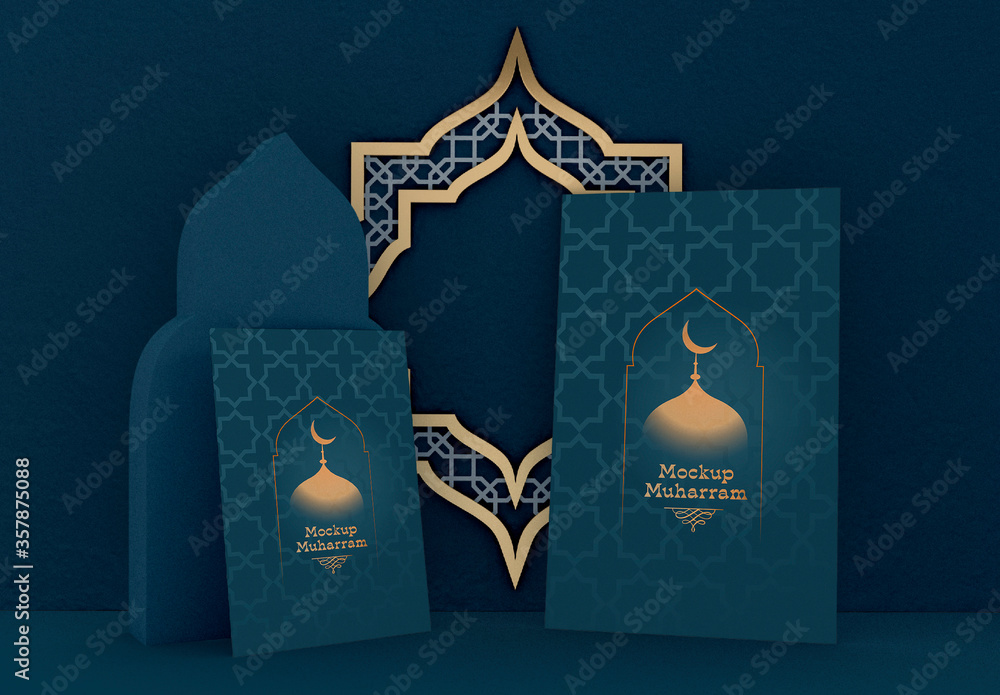 Islamic Muharram Scene with Posters Mockup Stock Template | Adobe Stock