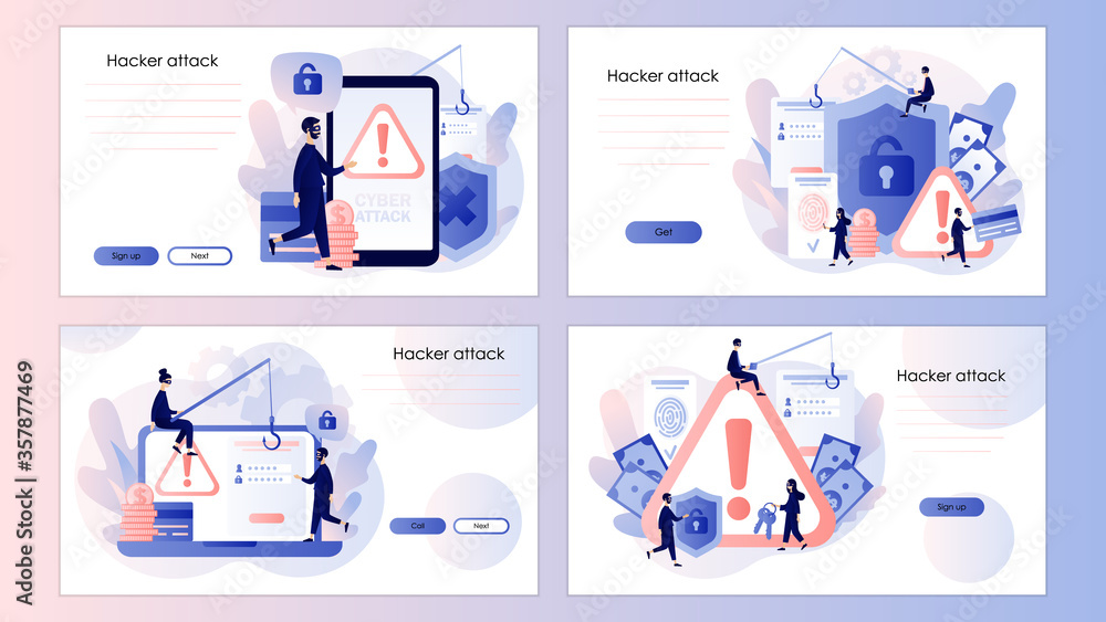 Vetor de Internet hacker attack and personal data security concept. Screen template for mobile ...