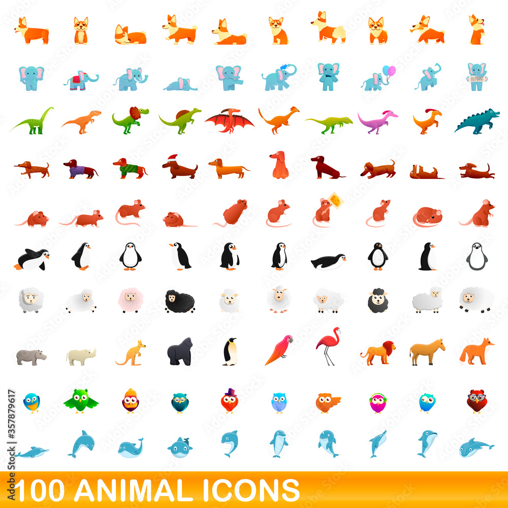 100 animal icons set. Cartoon illustration of 100 animal icons vector ...
