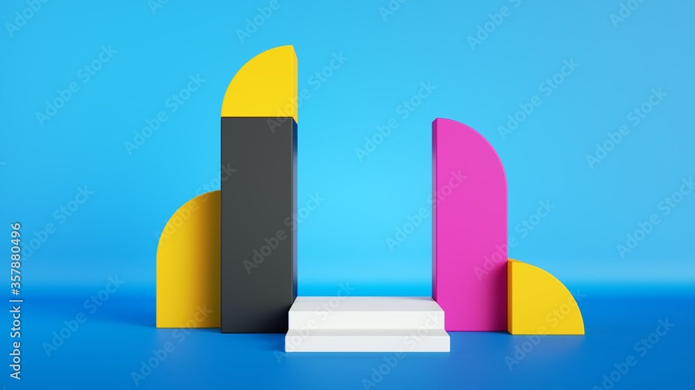 3d render, abstract colorful blocks isolated on blue background. Empty ...