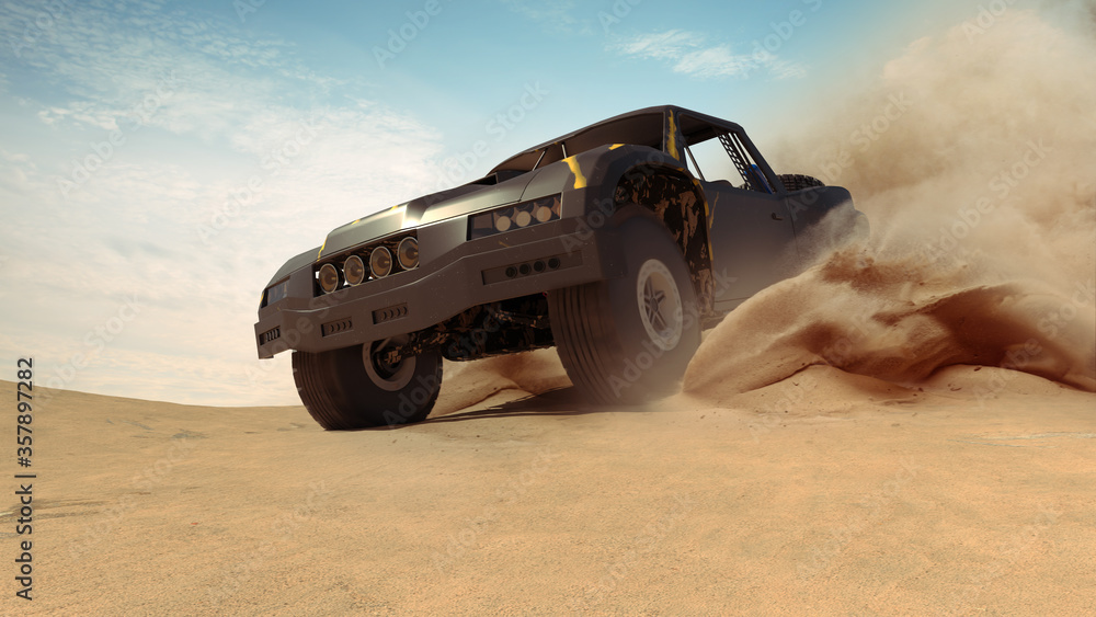 Trophy Truck in desert. Render 3d. Illustration. Stock Illustration ...