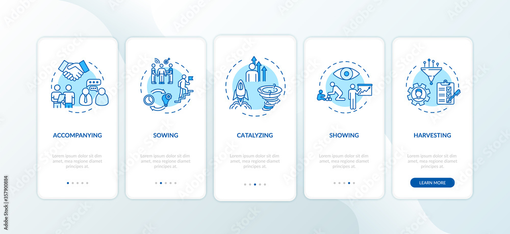 Project management onboarding mobile app page screen with concepts ...