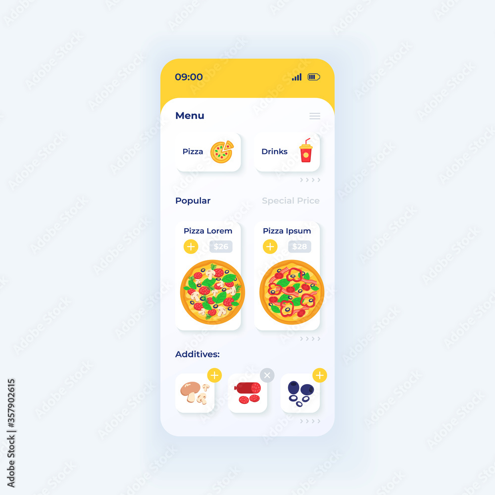 Pizza ordering app smartphone interface vector template. Mobile app ...