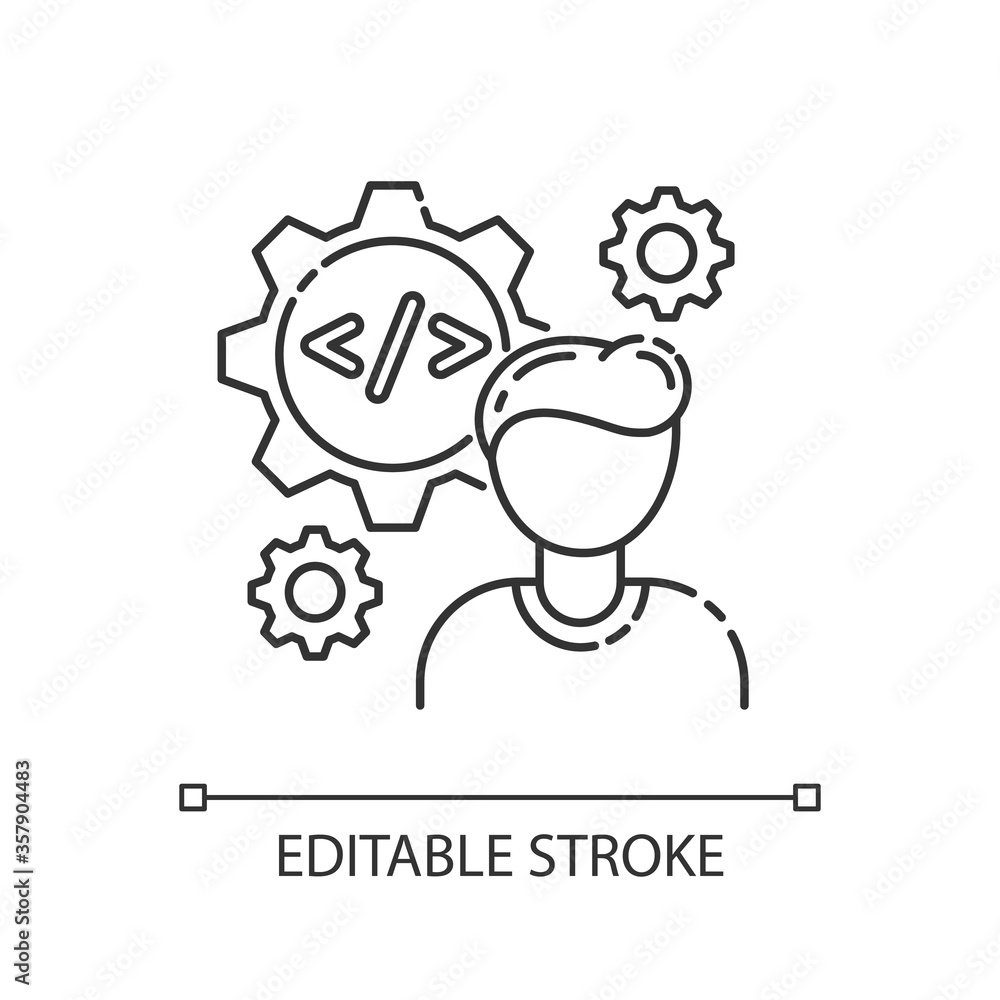 Software engineer pixel perfect linear icon. Programmer work on ...