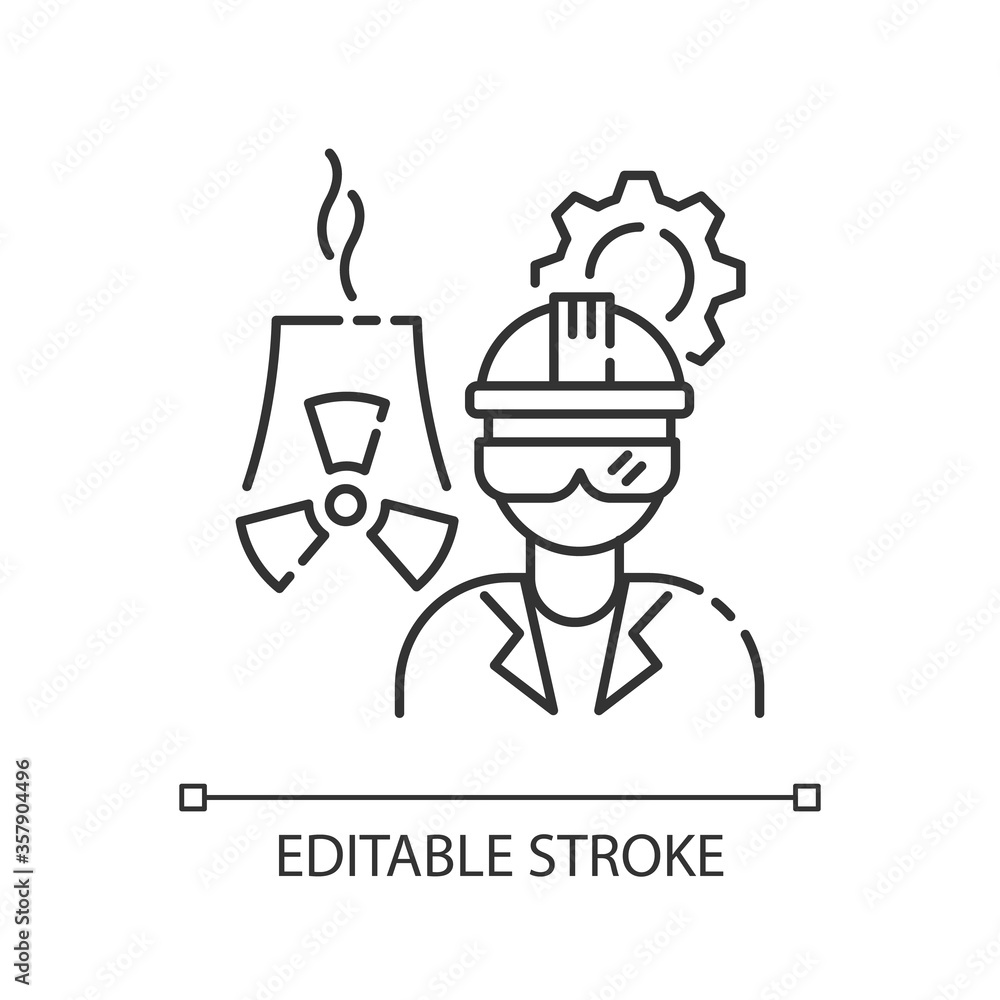 Nuclear engineer pixel perfect linear icon. Heavy production on ...