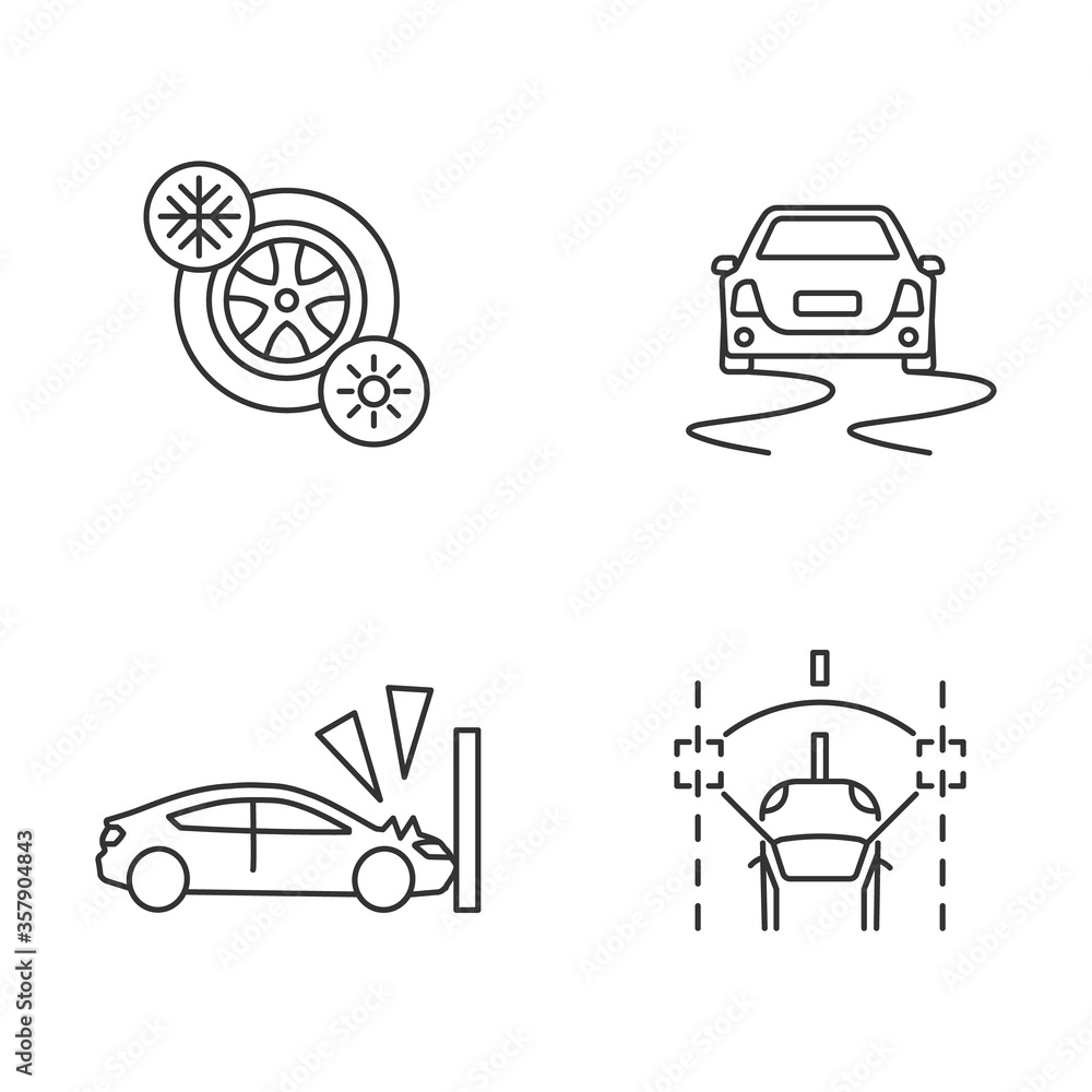 Car security measures pixel perfect linear icons set. Customizable thin ...