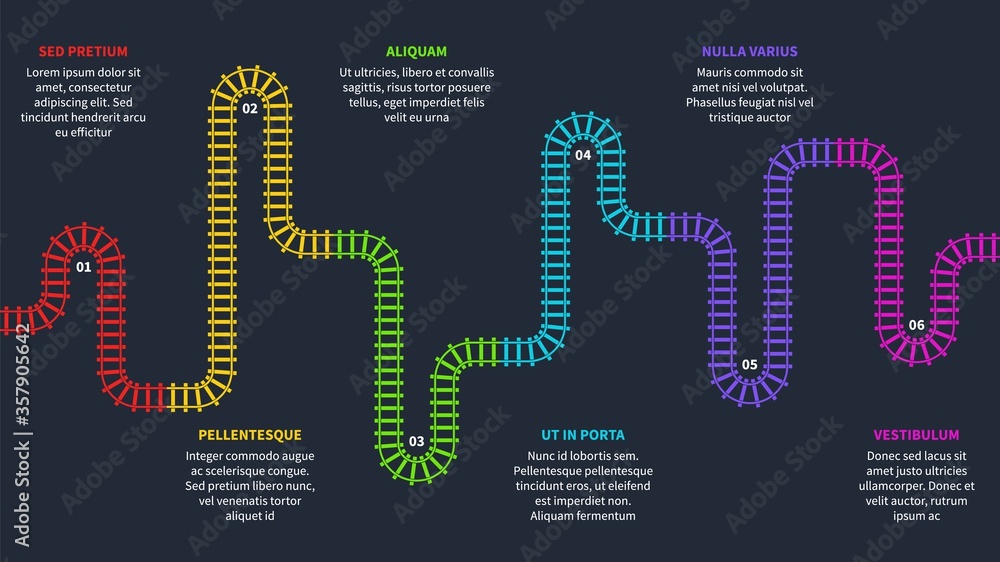 Railroad tracks. Railway timeline, tracking subway stations map top ...