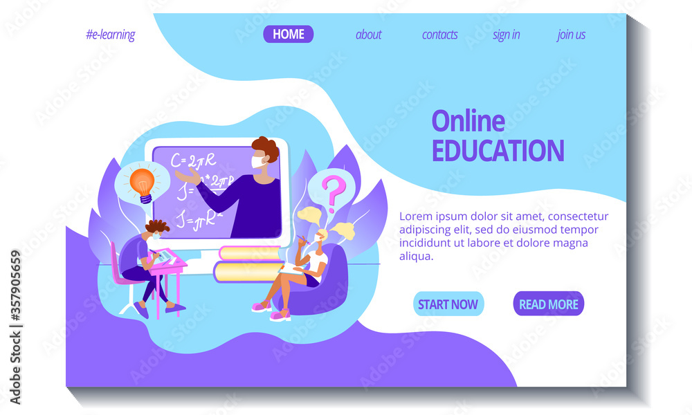 Web page template for online education and e-learning. Teacher and ...