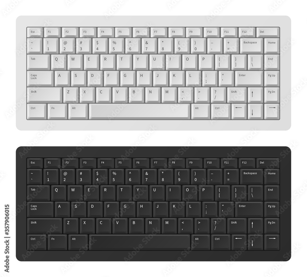 Laptop keyboard. White and black keyboard for pc, qwerty modern keypad ...