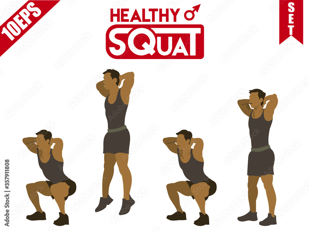 Photo & Art Print Exercise guide by man doing squat jump in 4 steps in ...
