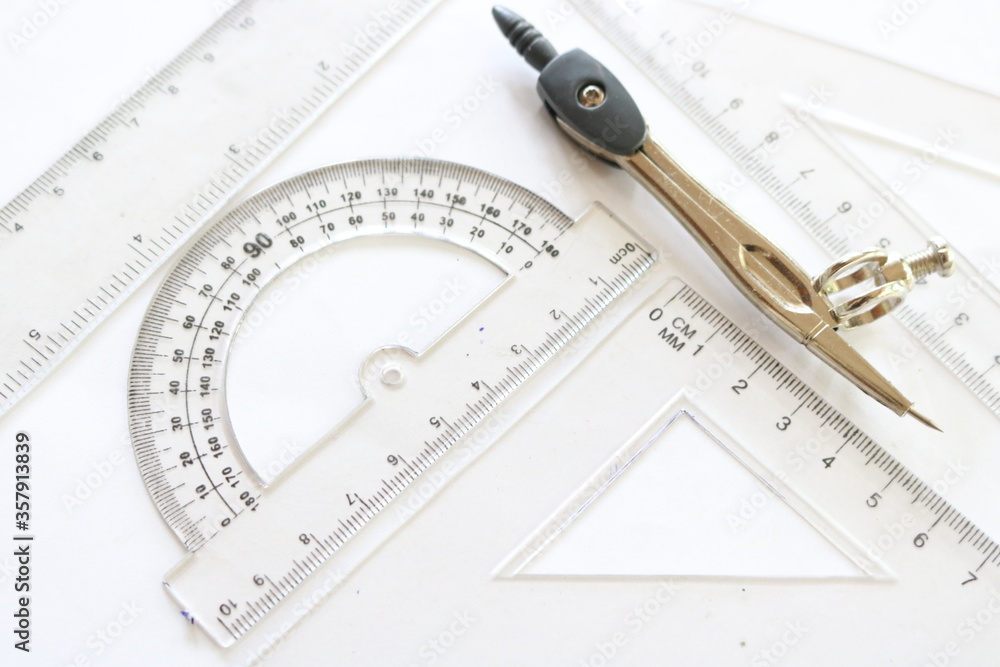 rulers with mathematics tools for drawing Stock Photo | Adobe Stock