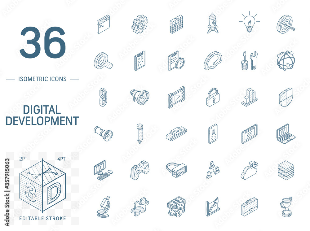 Isometric line art icon set. Vector illustration with web and app ...