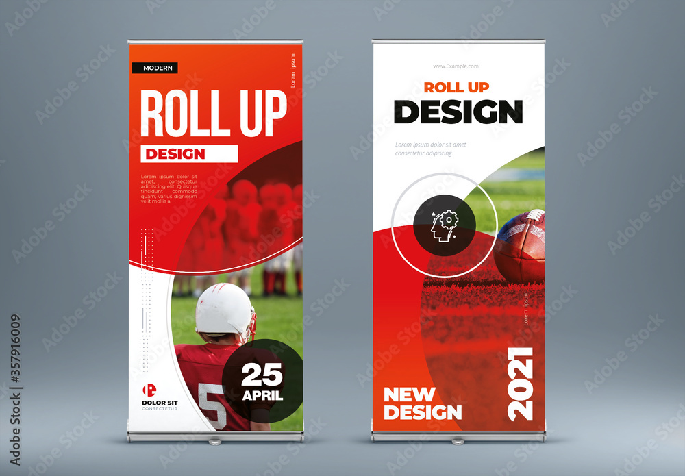 Red Gradient Roll Up Layout with Circles Stock Template | Adobe Stock