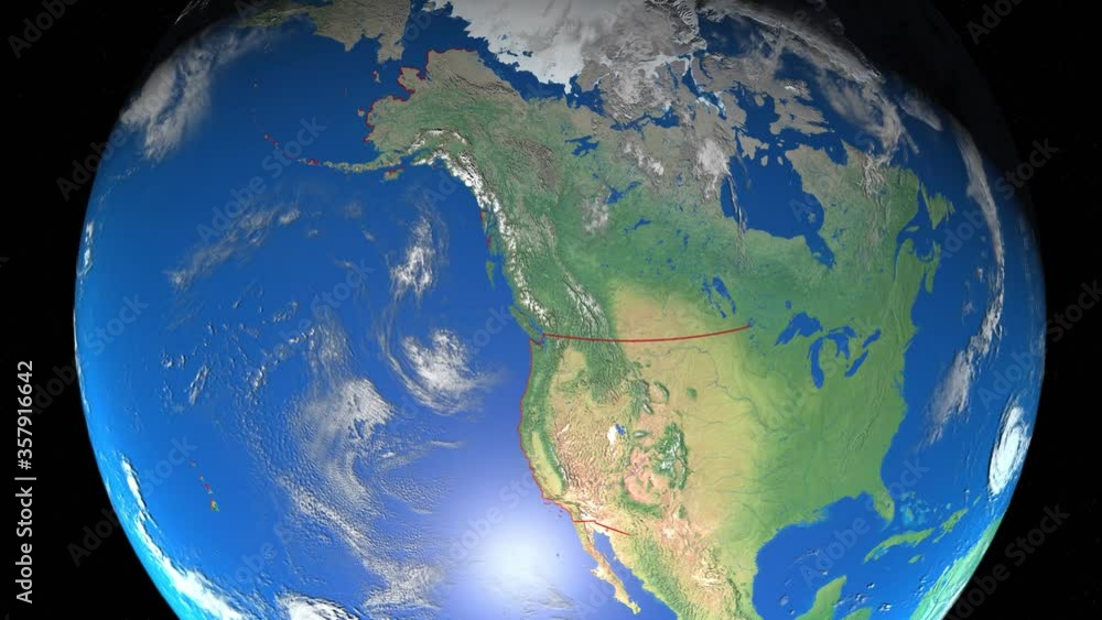Seamless Looping 3d animated earth showing the boarders of the USA and ...
