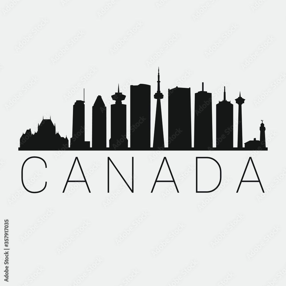Canada Skyline Silhouette City. Design Vector. Famous Monuments Tourism ...