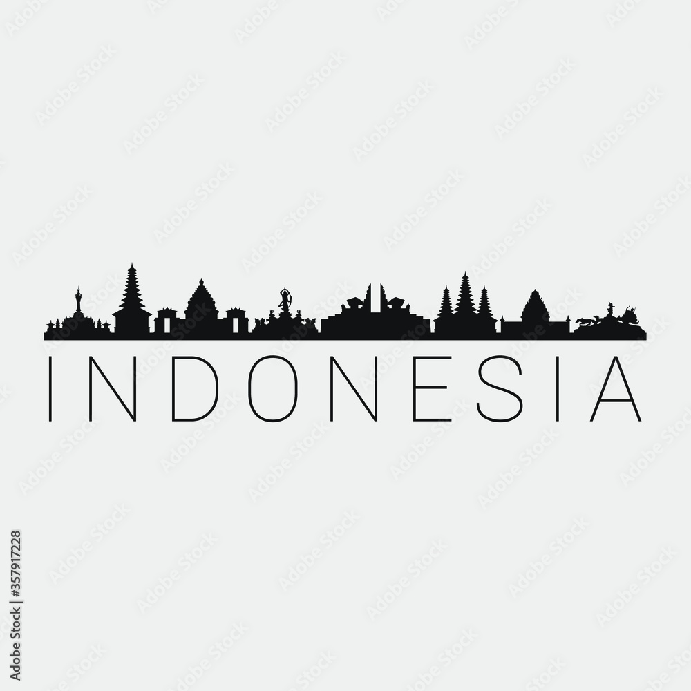 Indonesia Skyline Silhouette City. Design Vector. Famous Monuments ...