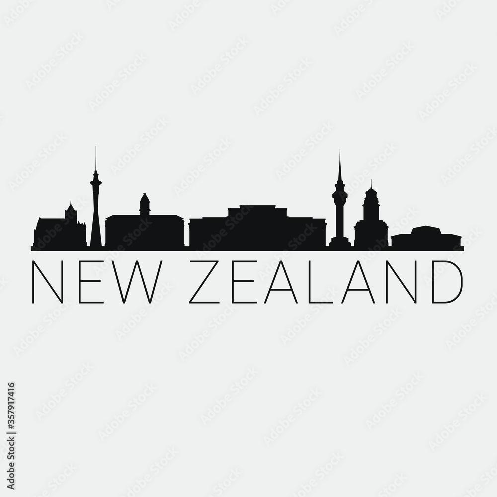 New Zealand Skyline Silhouette City. Design Vector. Famous Monuments ...