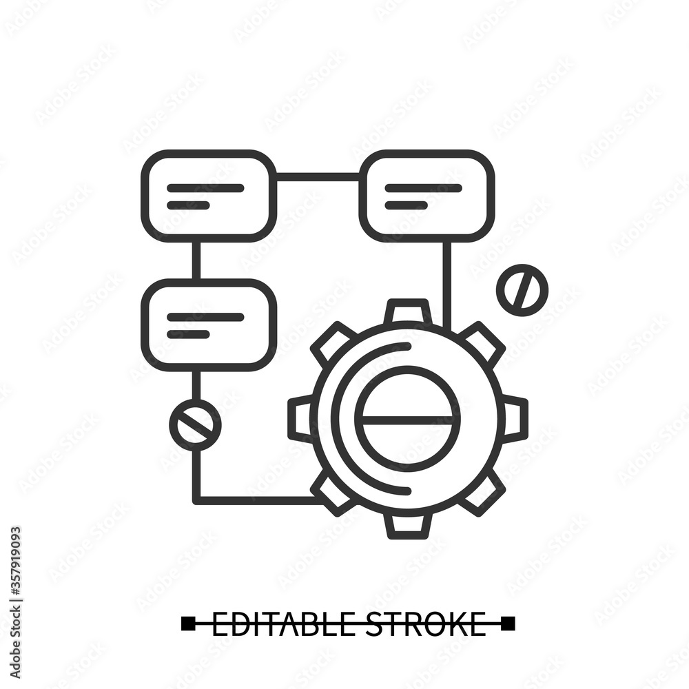 Solution research icon. Gear line pictogram with project structure ...