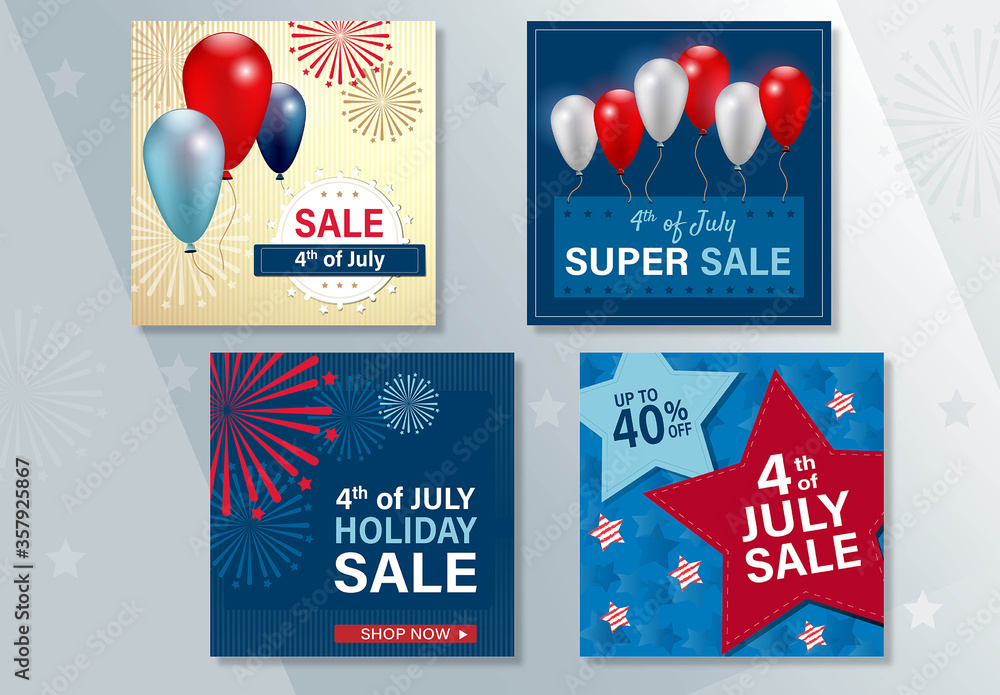 July 4th Sale Social Media Post Layout Set Stock Template | Adobe Stock