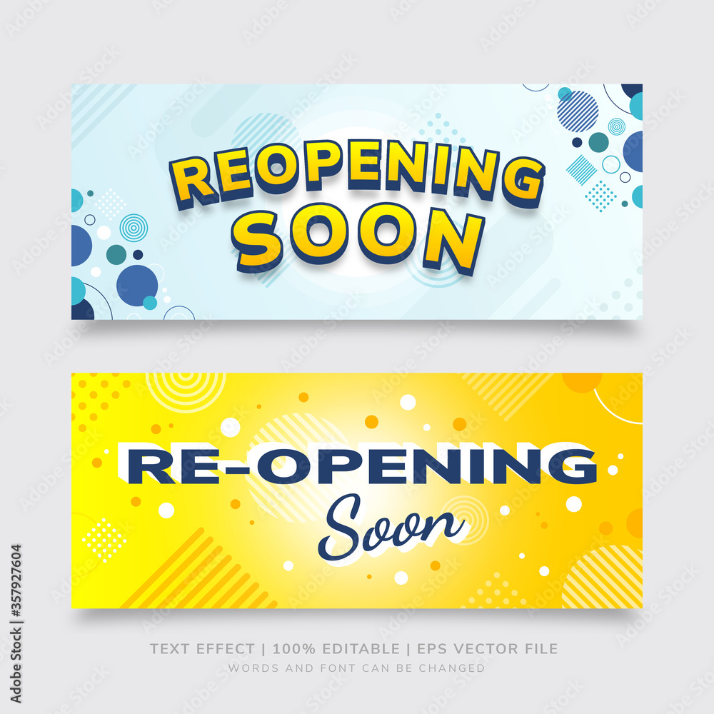Blue and yellow re-opening soon banner template eps Vector Text Effect ...