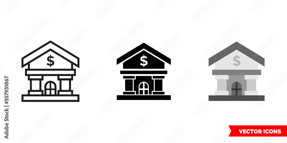 Bank icon of 3 types. Isolated vector sign symbol. Stock Vector | Adobe ...