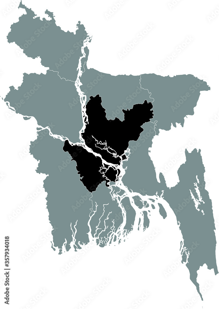 Black Location Map of Bangladeshi Division of Dhaka within Grey Map of ...