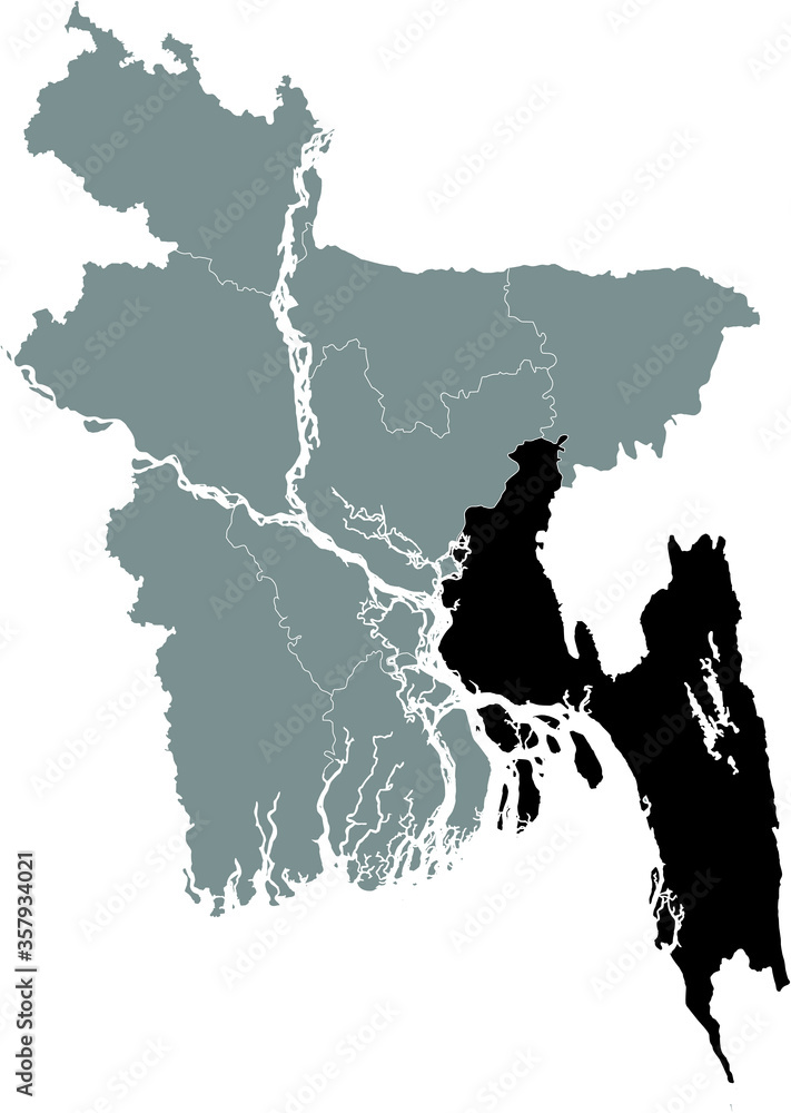 Black Location Map of Bangladeshi Division of Chittagong within Grey ...