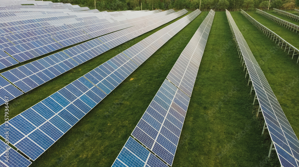 solar panels with the sunny sky. Blue solar panels. background of ...