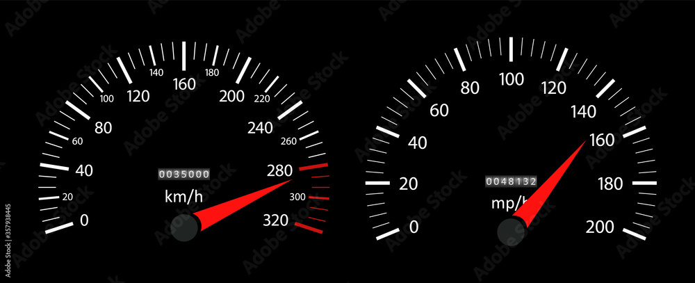 Speedometer of car. Fast speed on dashboard. tachometer and gauge of ...