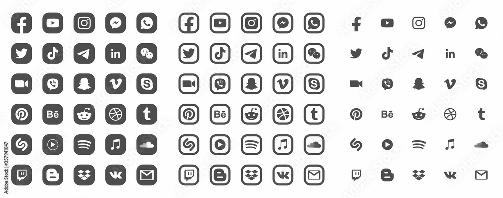 Social Media Icons Black And White Square