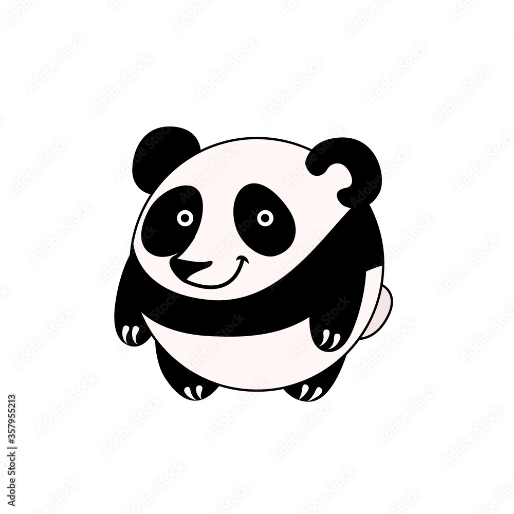 Cute panda in cartoon style. Funny round panda. Color illustration ...