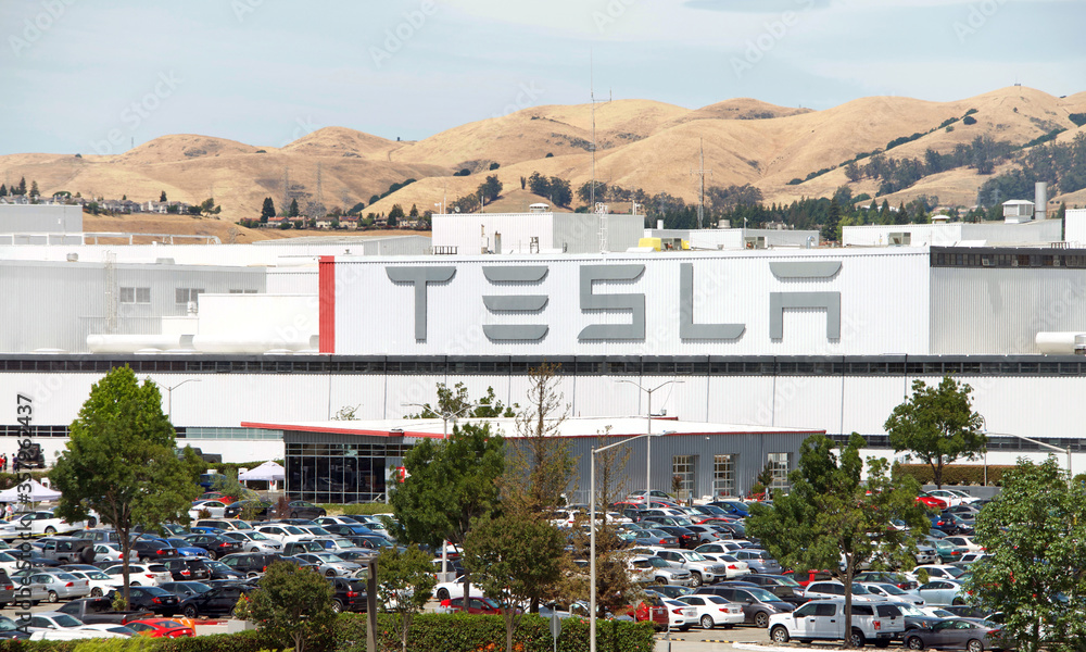 Fairfield, CA - June 15, 2020: Close up of sign at Tesla’s factory in ...
