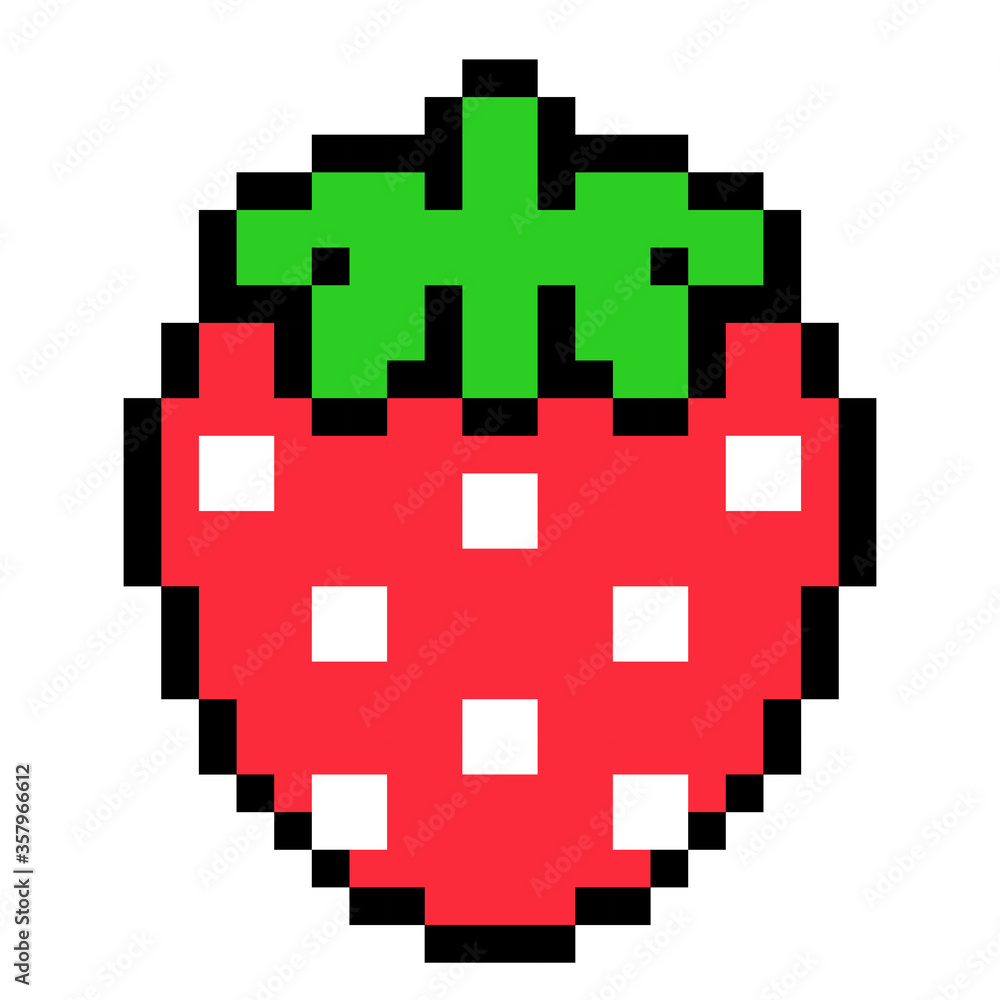8 bit Pixel strawberry image. Fruits in Vector Illustration of pixel ...