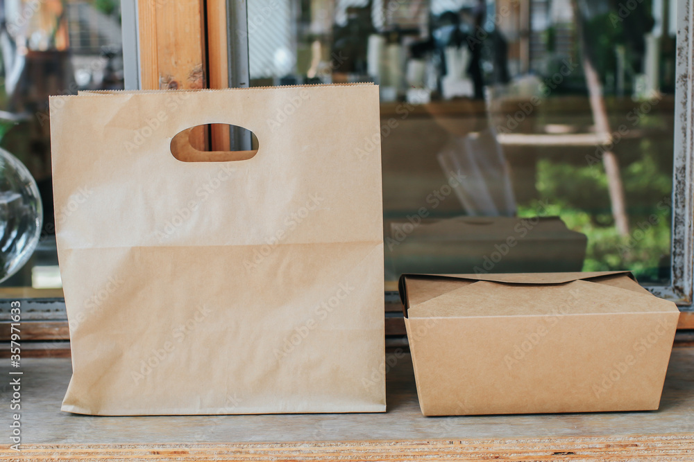 Brown clear empty blank craft paper bag and Kraft corrugated cardboard ...