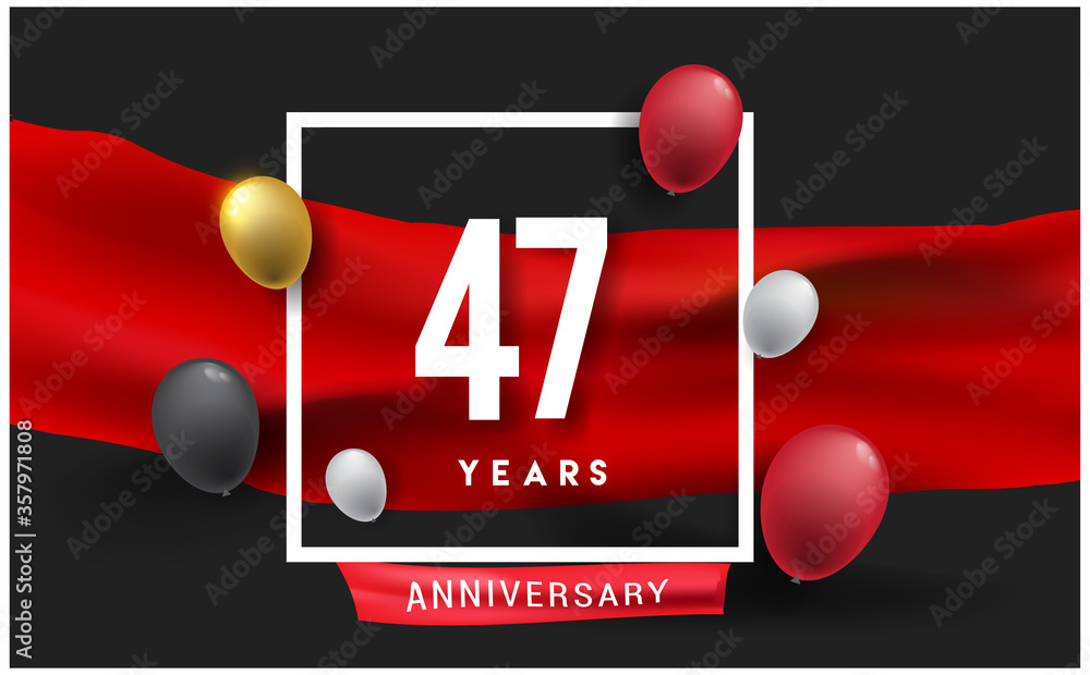47th years Anniversary celebration logo, isolated on red ribbon and ...