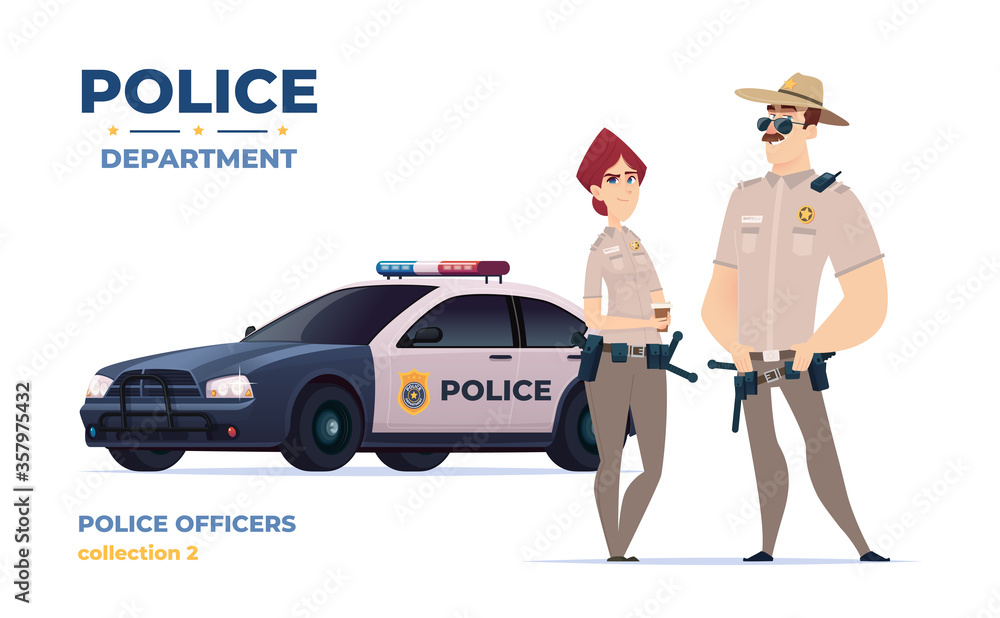 Cartoon police officers man and woman team. Public safety officers with ...