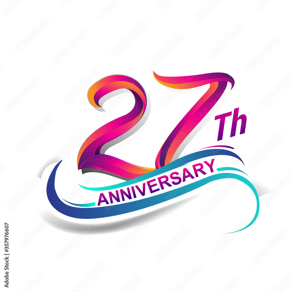 27th anniversary celebration logotype blue and red colored. Birthday ...