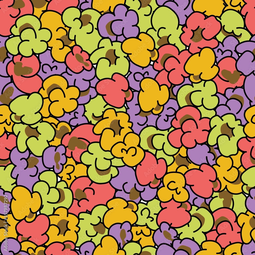 popcorn colorful doodle seamless pattern design. Plain white background ...